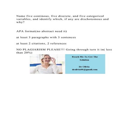 Name five continous, five discrete, and five categorical variables, .docx
