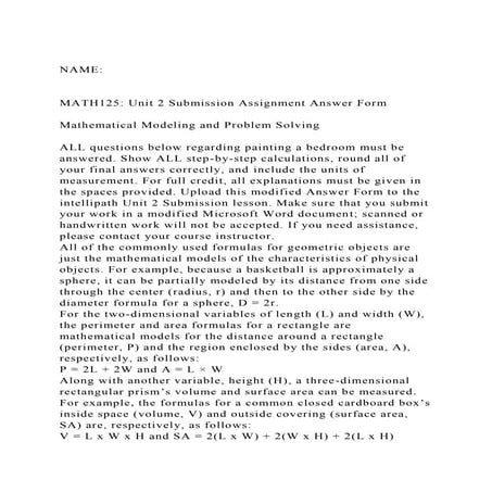 NAMEMATH125 Unit 2 Submission Assignment Answer FormMa.docx | Home Improvement | Home & Garden