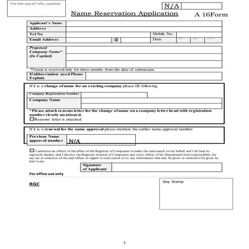 Name reservation application | DOCX