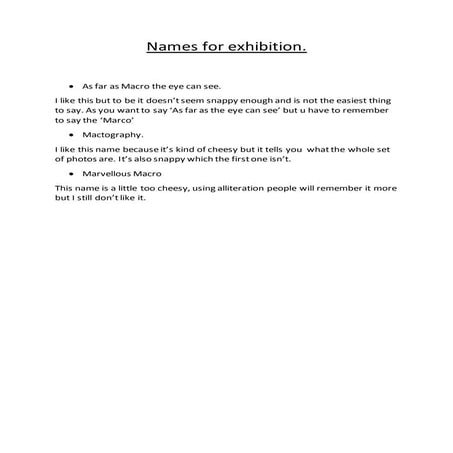 Names for exhibitionguyj | DOCX | Photography | Arts and Crafts