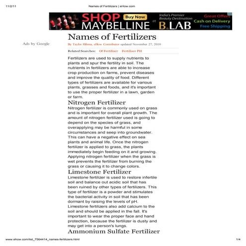 Names of fertilizers e how | PDF