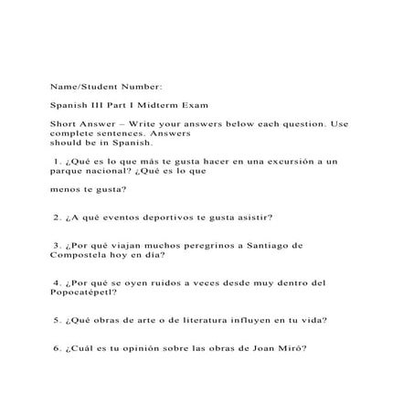 NameStudent Number Spanish III Part I Midterm Exam.docx