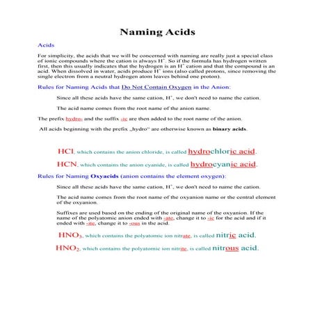 Naming_Acids-lecture/lecture on how to name acids | PDF