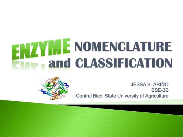 Classification and nomenclature of enzymes | PPT