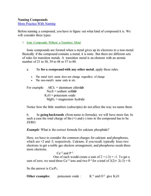 Writing and Naming formula | PPTX | Chemistry | Science