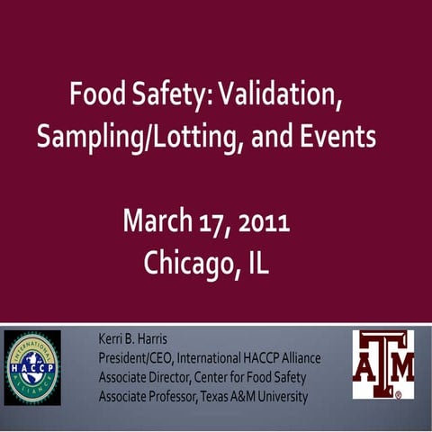 Food Safety: Validation, Sampling/Lotting, and Events | PDF