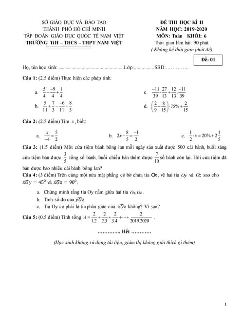 Đề Thi HK2 Toán 6 - THCS Gò Xoài | PDF