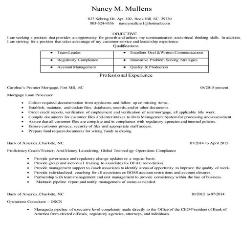 Nancy Resume | DOCX | Home Financing | Personal Debt