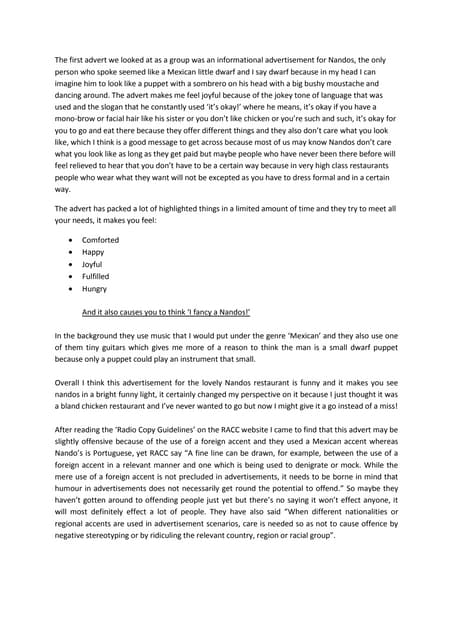 Nandos advert analysis sheet | DOCX