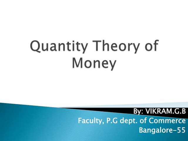 Cambridge Theory of Money also known as the Cambridge Cash Balance ...