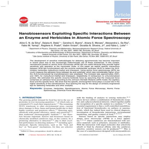 Nanobiosensors exploiting specific interactions between an enzyme and herbicides in atomic force ...