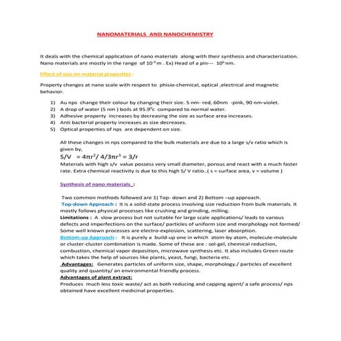 NANOMATERIALS AND NANOCHEMISTRY.docx | Chemistry | Science