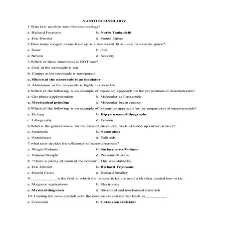 Nanotechnology MCQ | DOCX