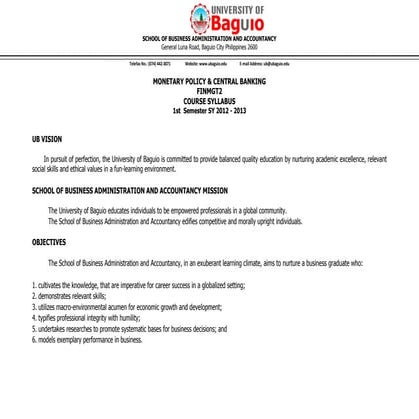 Finmgmt2 Monetary Policy Central Banking Pdf