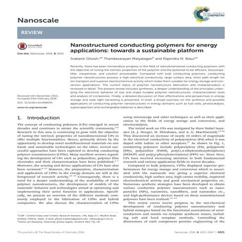 Nanostructured conducting polymers for energy applications towards a sustainable platform | PDF