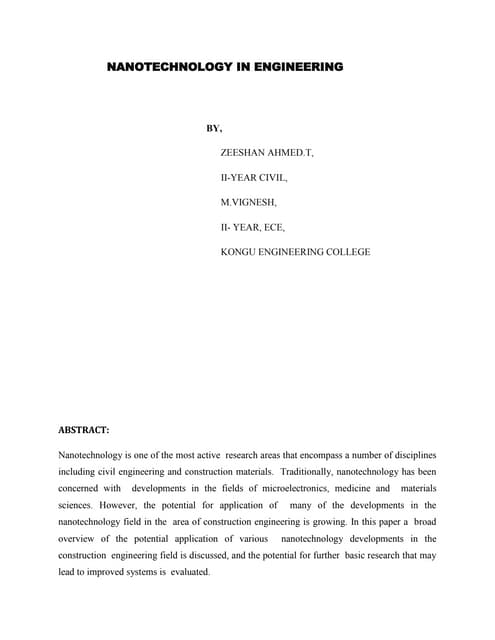 Nanotechnology in building construction materials | PDF