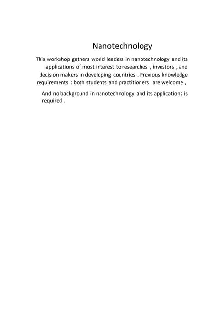 Nanotechnology workshop | PDF Nanotechnology workshop | PDF