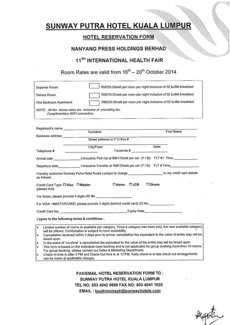 Hotel Reservation Form Oasis International Conference on Islamic ...