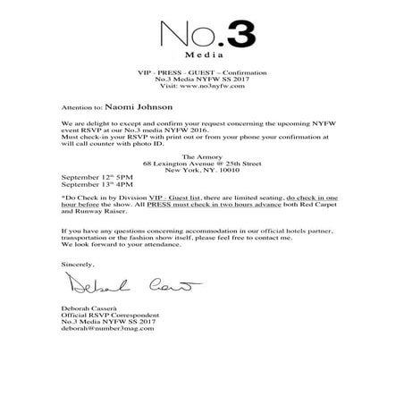 NYFW confirmation letter | PDF