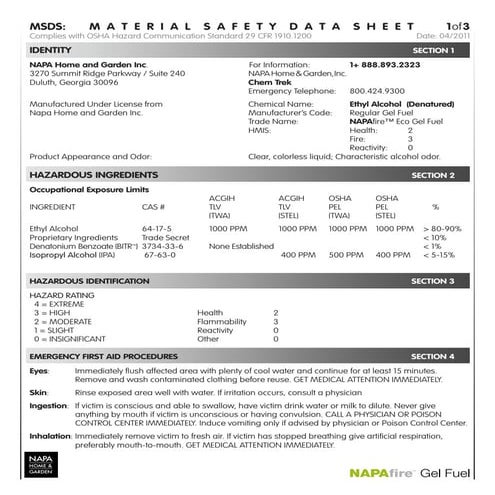Napa Fire Gel MSDS | PDF
