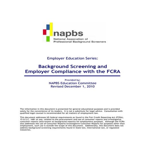 Background Screening and Employer Compliance with the FCRA | PDF