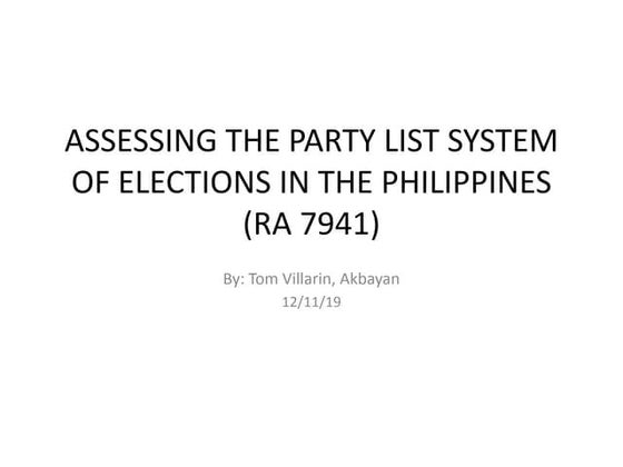 LEGISLATIVE BRANCH: PHILIPPINE PARTY LIST SYSTEM | PPT