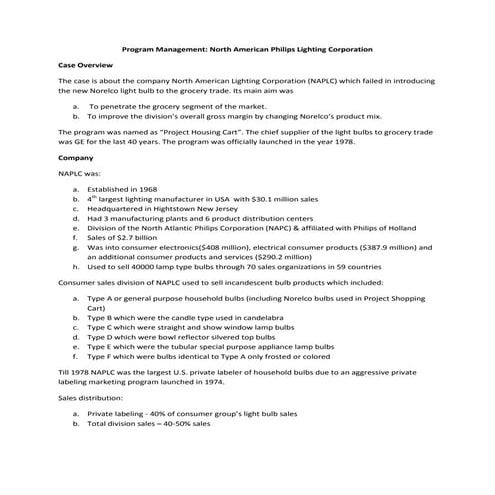 Program Management: North American Philips Lighting Corporation | PDF