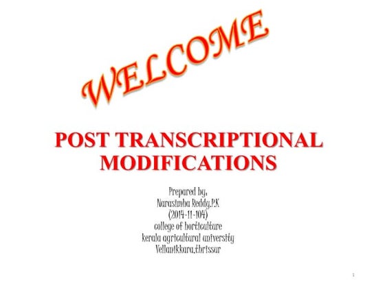 Post transcriptional modification | PPTX | Chemistry | Science