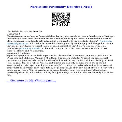 Narcissistic Personality Disorder ( Npd ) | PDF