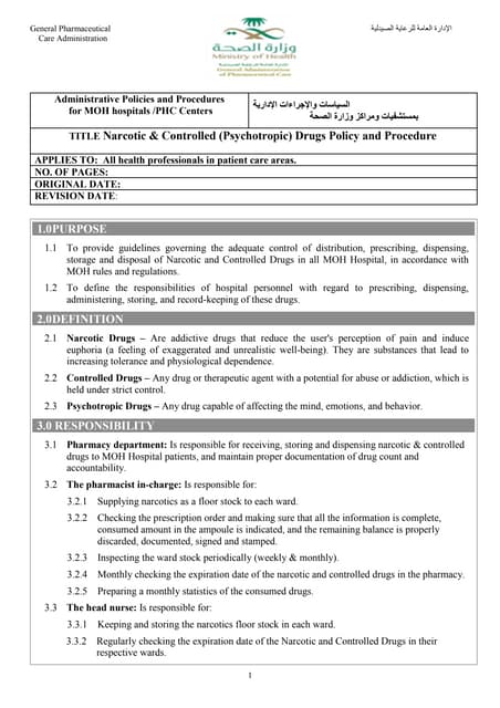 NARCOTICS- POLICY AND PROCEDURES FOR ITS USE | PPTX