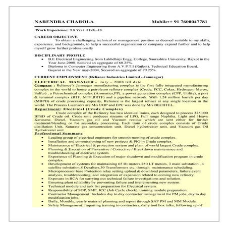 Narendra@working reliance CV | DOC