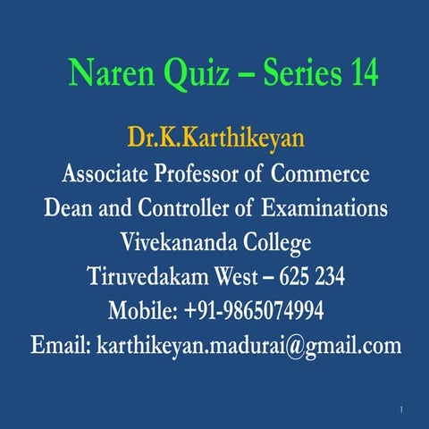 Naren Quiz 14 Dr.K.Karthikeyan | PDF