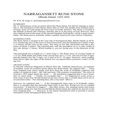 NARRAGANSETT RUNE STONE | DOC
