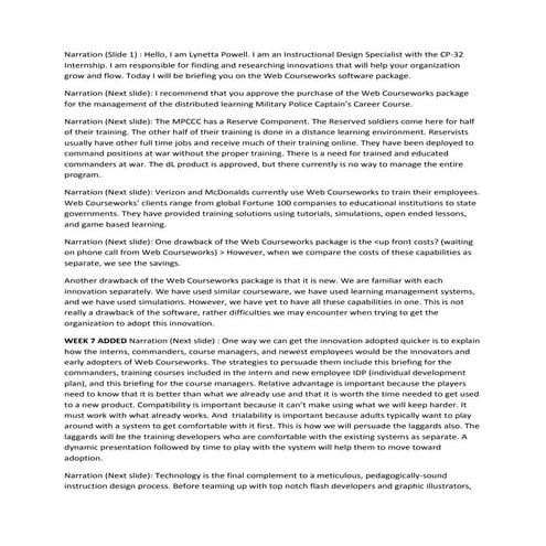 Narration (script) for web courseworks briefing | PDF