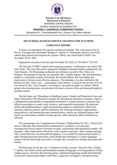 Narrative report on educational tour | DOCX | Educational Assessment ...