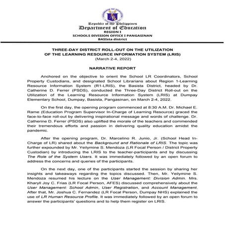 Learning Resource information system narrative report | DOCX