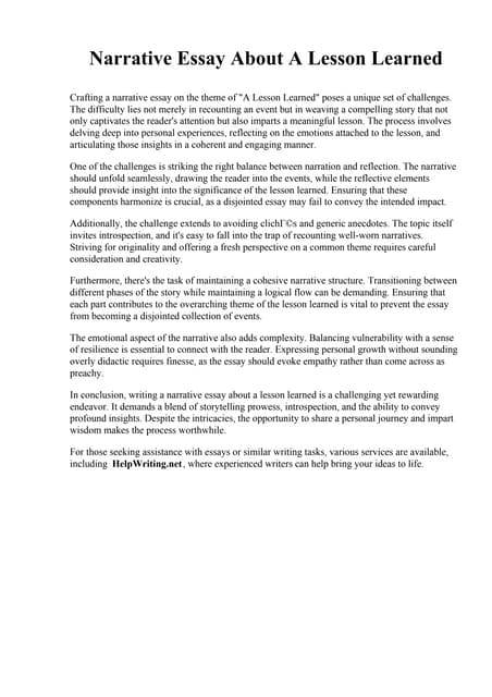 Lesson Learned Essay. Los Angeles Mission College | PDF