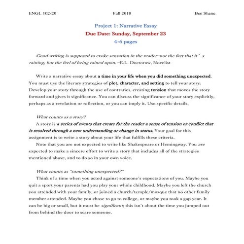 Narrative essay assignment sheet | PDF