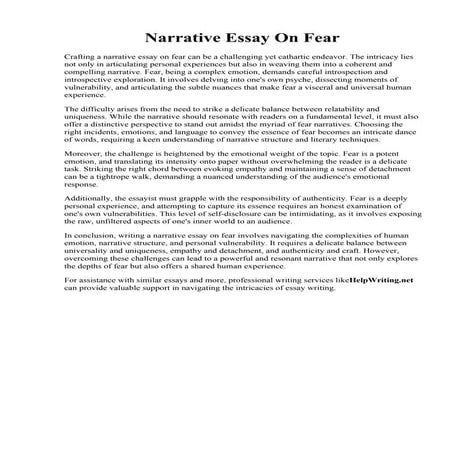 Narrative Essay On Fear. Fear Essay - GCSE English - Marked by Teachers.com