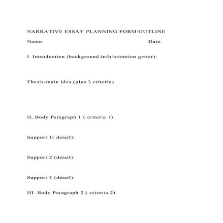 NARRATIVE ESSAY PLANNING FORMOUTLINENameDateI.docx