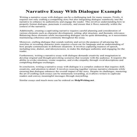 Narrative Essay With Dialogue Example. 008 Essay Example Dialogue ...