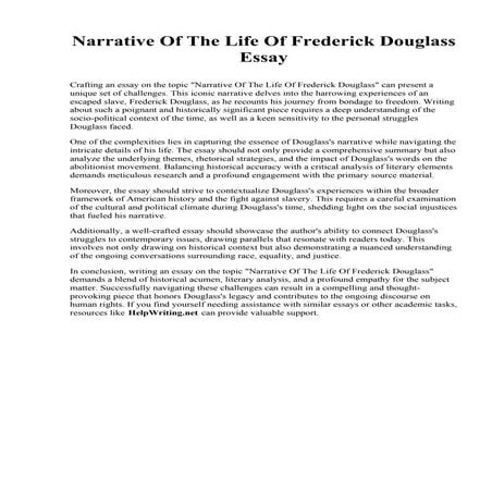 Narrative Of The Life Of Frederick Douglass Essay.pdf | Crime & Harmful ...