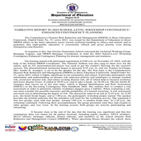 NARRATIVE REPORT ON DISASTER RISK AND REDUCTION | DOCX