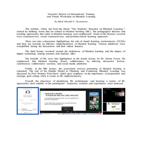 Narrative report on international training and virtual workshop on ...