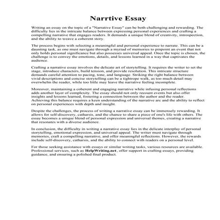 Narrtive Essay. Write Esse: Personal narrative essay high school | PDF