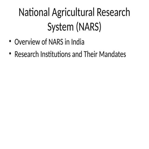 National agricultural research system (NARS) & ICAR, government of ...
