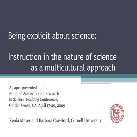 Instruction In Nature Of Science As A Multicultural Approach Ppt