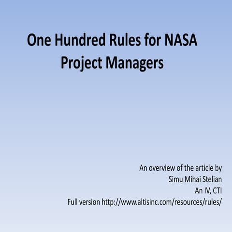 100 NASA Project Managment Rules | PPTX