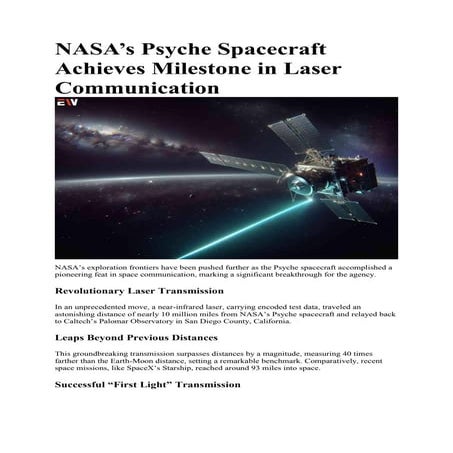 NASA's Psyche Spacecraft Achieves Milestone in Laser Communication ...