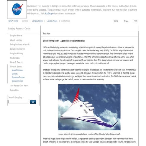 Blended Wing Body – A potential new aircraft design | PPT